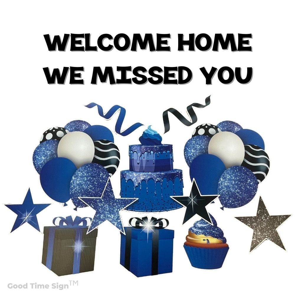 Welcome Home Yard Card Sign Rental - Blue Sparkle Theme – Good Time Sign