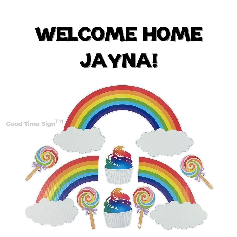 Welcome Home Yard Card Sign Rental - Rainbow Joy Theme – Good Time Sign